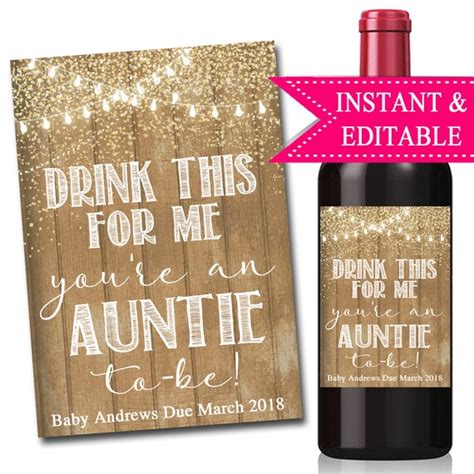 Drink This For Me You Re An Auntie To Be Digital Wine Label Pregnancy Announcement New Aunt