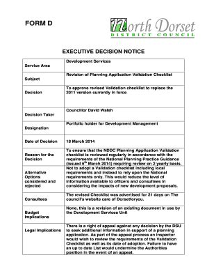 Fillable Online FORM D EXECUTIVE DECISION NOTICE Development Services