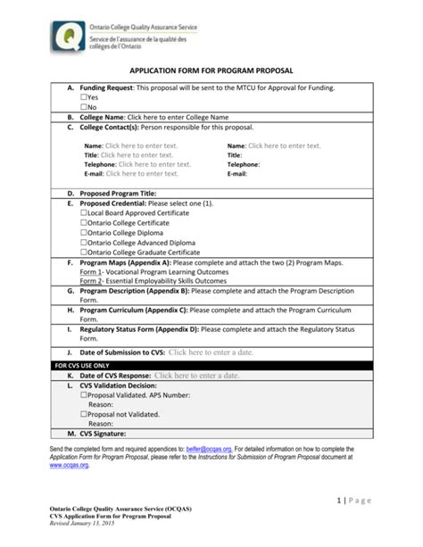 Cvs Application Form For Program Proposal