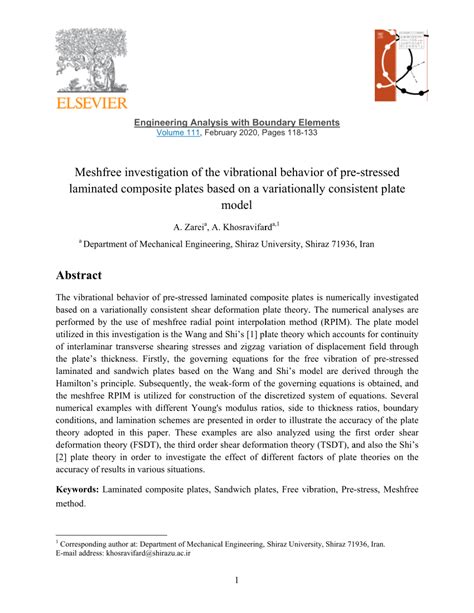 Pdf Meshfree Investigation Of The Vibrational Behavior Of Pre Stressed Laminated Composite