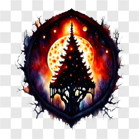 Baixe Árvore Com Lua Cheia E Decorações Png Creative Fabrica