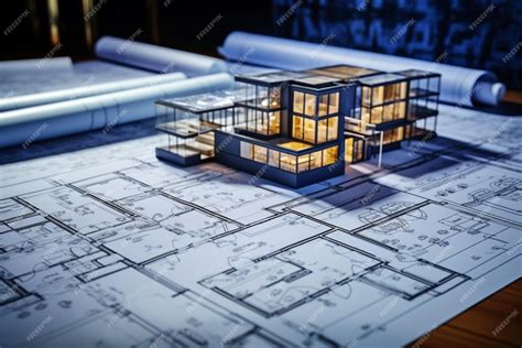 Premium Photo Design Plans Displayed Blueprint Rolls Neatly Arranged