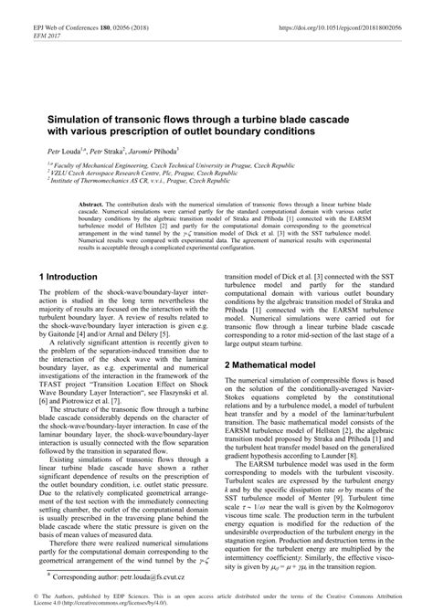 Pdf Simulation Of Transonic Flows Through A Turbine Blade Cascade With Various Prescription Of