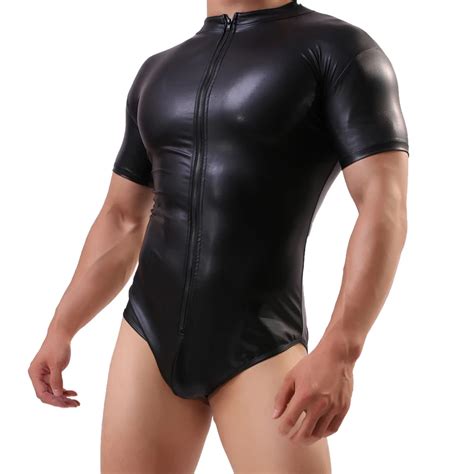 Ropa interior Sexy de piel sintética para hombre Bóxer mono de lucha