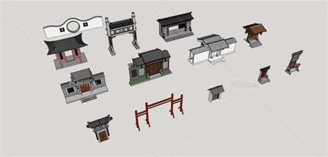 古建大门集合168458su模型下载 Sketchup模型库 毕马汇 Nbimer