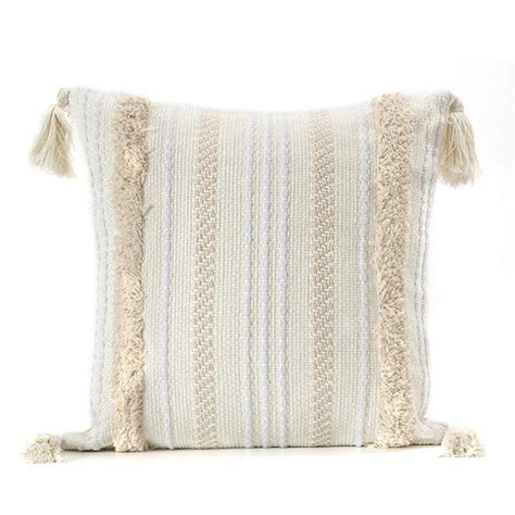 Boho Neutral Woven Tufted Fringed Pillow Cover