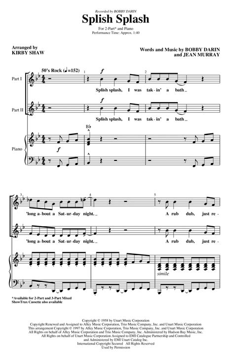 Splish Splash Arr Kirby Shaw By Bobby Darin Choir Digital Sheet