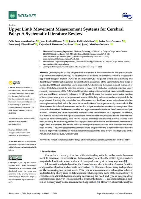 Pdf Upper Limb Movement Measurement Systems For Cerebral Palsy A Systematic Literature Review