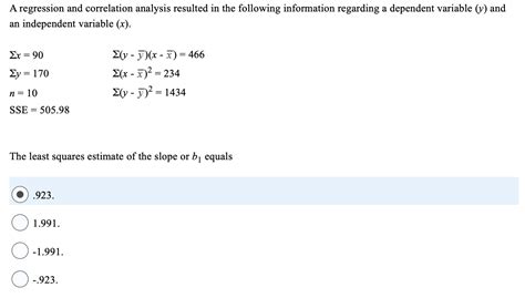 Solved A Regression And Correlation Analysis Resulted In The Chegg