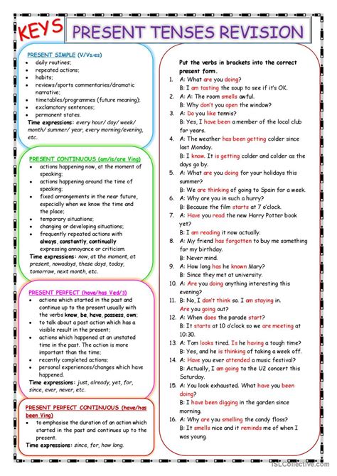 Present Tenses Revision Keys Deutsch Daf Arbeitsblätter Pdf And Doc