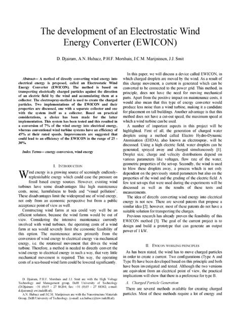 Electrostatic Wind Energy Converter Pdf Wind Power Electric Charge