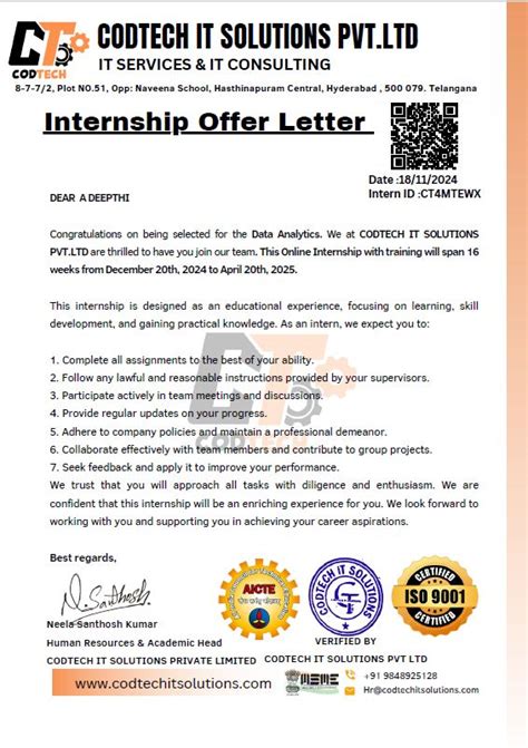 Nearing Completion Of My Data Analytics Internship Deepthi Addanki