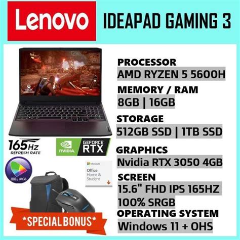 Jual Lenovo Ideapad Gaming 3 Amd Ryzen 5 5600h Nvidia Rtx 3050 Shadow