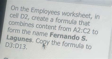 solved on the employees worksheet in cell d2 ﻿create a