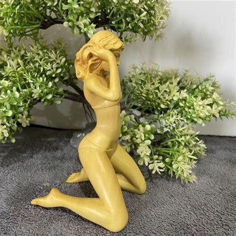 4 8 Boxwood Carved Bikini Beauty Girl Statue Sex Kneeling Position Decor Ebay