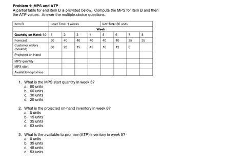 solved problem 1 mps and atp a partial table for end item b