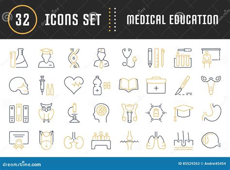 Set Vector Flat Line Icons Medical Education Stock Illustration
