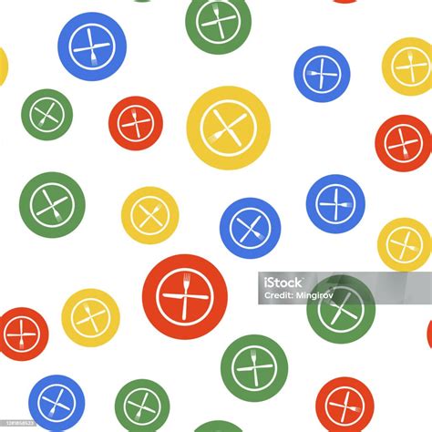 흰색 배경에 흰색 아이콘 격리 매끄러운 패턴에 색상 교차 포크와 칼 레스토랑 기호 벡터 가능성에 대한 스톡 벡터 아트 및 기타 이미지 가능성 그릇 노랑 Istock