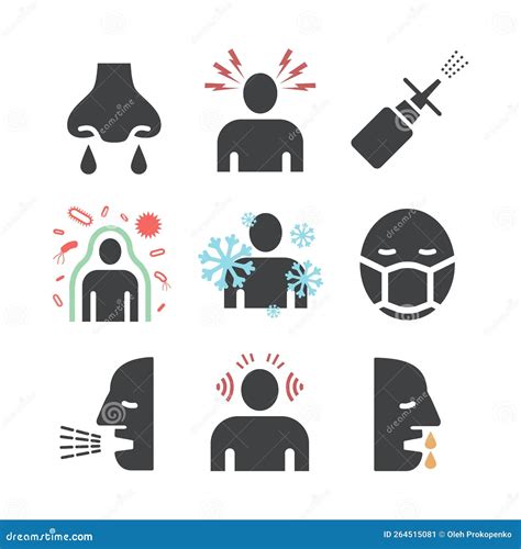 Rhinitis Icons Set Symptoms Treatment Icons Set Vector Signs For Web Graphics Stock Vector