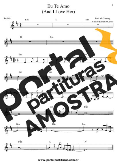 Eu Te Amo And I Love Her Roberto Carlos Partitura Para Teclado