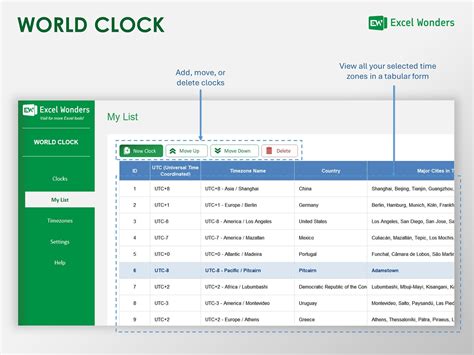 World Clock Excel Template Digital Time Conversion Planner Track