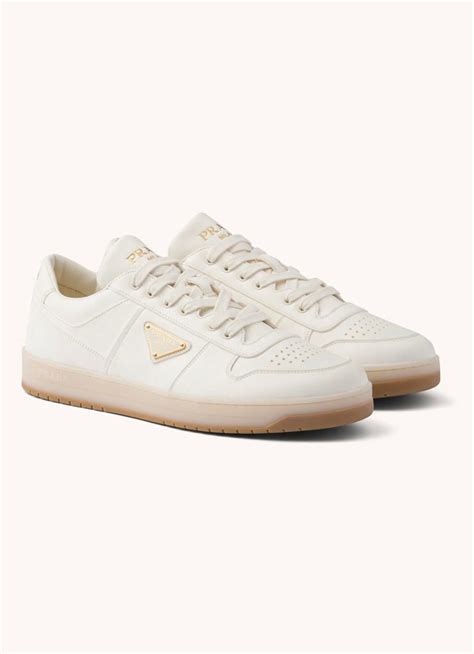 Prada Downtown Sneaker Van Leer • Gebroken Wit • De Bijenkorf
