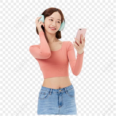 戴著耳機聽音樂的年輕女性圖片素材 Png圖片尺寸2000 × 2000px 高清圖案402139687