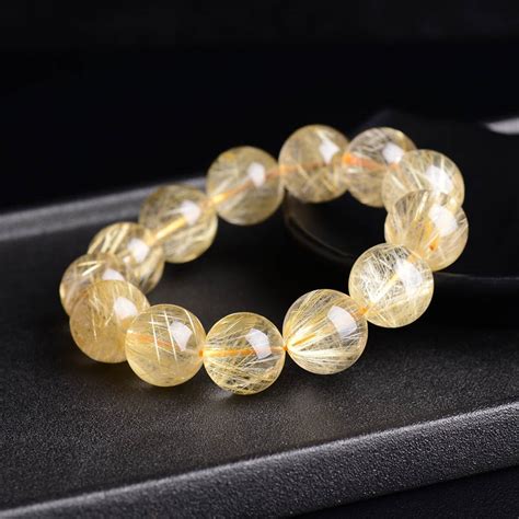 宫妃天然金发晶手链男士手串钛晶黄发晶水晶手串男款178mm大颗粒虎窝淘