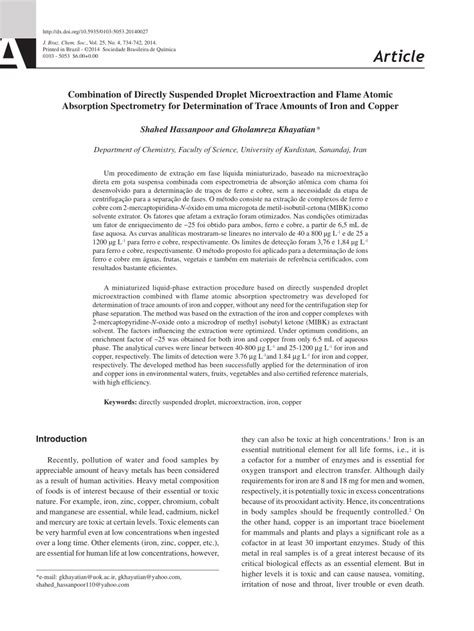 Pdf Combination Of Directly Suspended Droplet Microextraction And Flame Atomic Absorption
