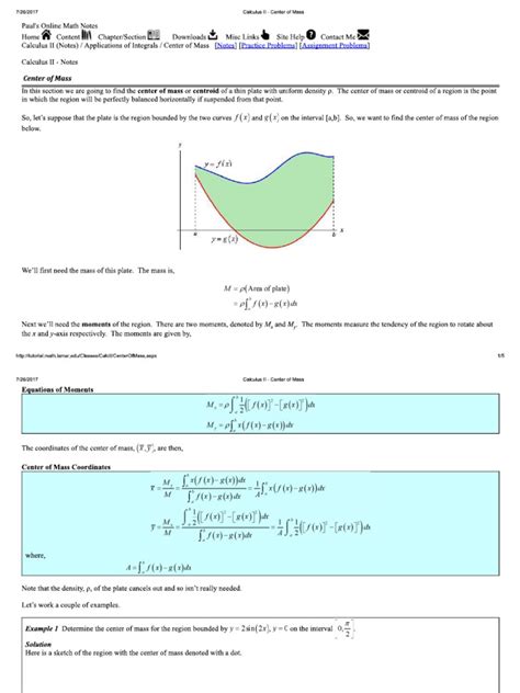 Center Of Mass With Calculus From Pauls Math Notes Pdf