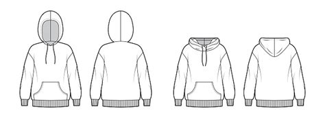 긴 소매 오버사이즈 바디 캥거루 파우치 밴드 옷자락이 있는 후드 스웨트셔츠 테크니컬 패션 일러스트레이션 세트 0명에 대한 스톡 벡터 아트 및 기타 이미지 Istock
