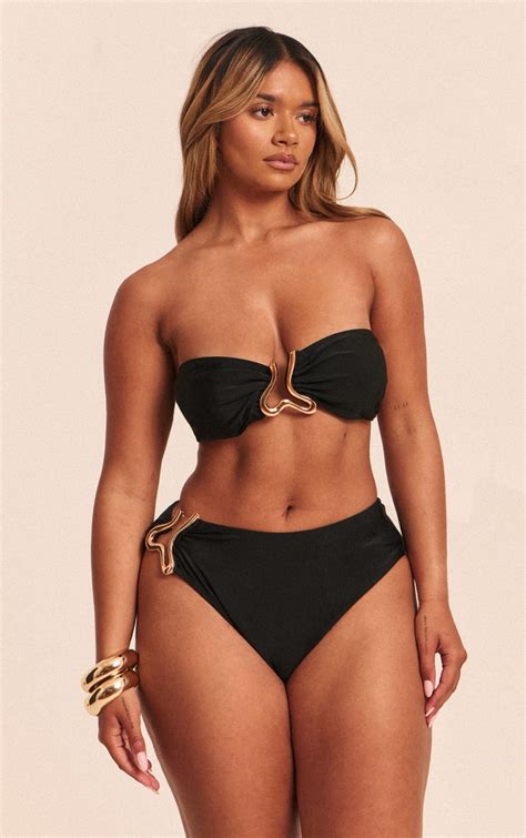Shape Black Gold Wave Trim Bandeau Bikini Top Shape