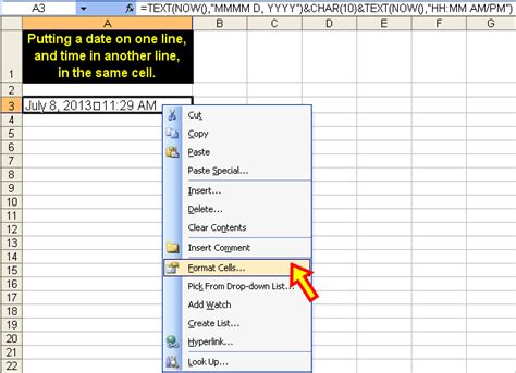 Toms Tutorials For Excel Putting A Date On One Line And Time On