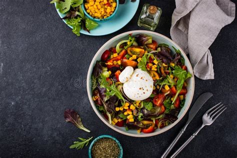 Burrata Cheese With Vegetable Salad Stock Image Image Of Freshness