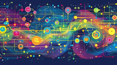 Abstract Colorful Circuitry Network Nodes Lines And Connections Intertwine Dynamically