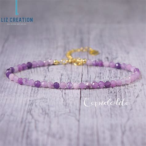 Lepidolite Minimalist Bracelet Natural Lepidolite Gemstone Dainty