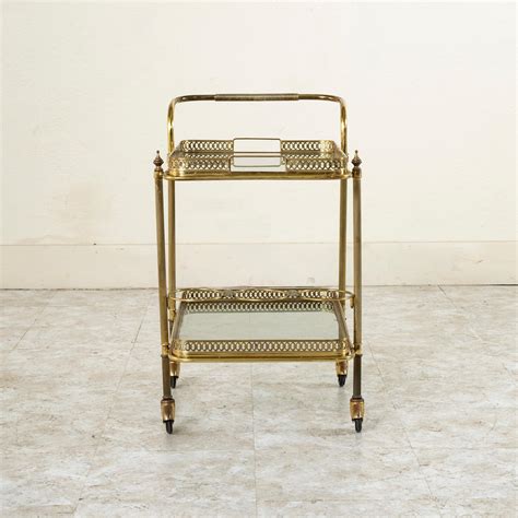 Mid 20th Century French Brass And Glass Bar Cart Removable Tray