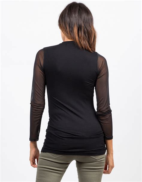 Long Sleeve Mesh Top Black Shirt Black Blouse 2020ave
