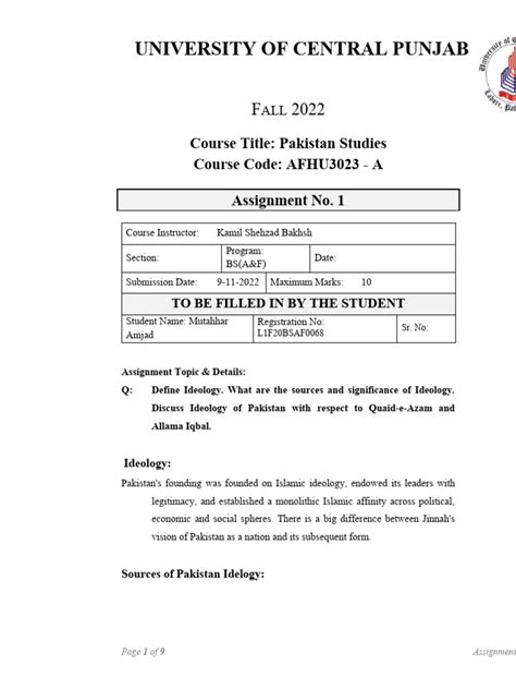 Assignment Pakistan Studies Pdf Muhammad Ali Jinnah Pakistan