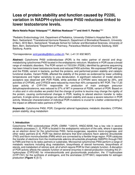 Pdf Loss Of Protein Stability And Function Caused By P228l Variation