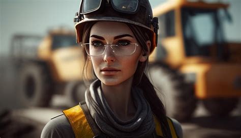 생성 Ai 여성 도로 건설 노동자 프리미엄 사진