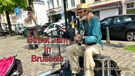 Busking In Brussels Completely Improvised With Blues Harp Guitar