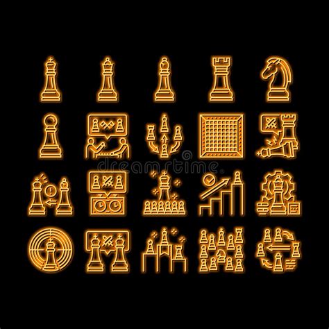 Chess Smart Strategy Game Figure Neon Glow Icon Illustration Stock