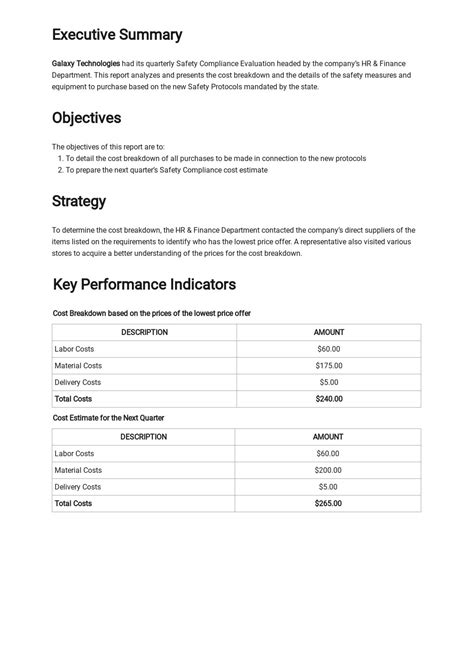 compliance report template