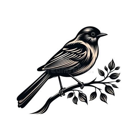 Vintage Bird On Branch Vector Illustration For Wood Engraving Poster