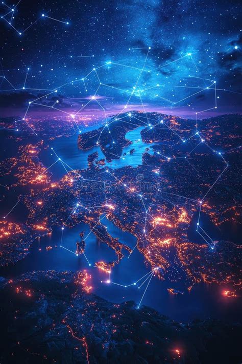 Abstract Visualization Of Europe S Digital Connections With Glowing