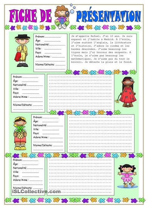 Fiche De Presentation Student Centered Resources Presentation And