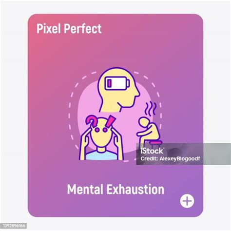 얇은 라인 아이콘 작업 피로 좌절 남자 낮은 배터리와 정신 피로 개념 우울증 직업적 위기 낮은 활동 벡터 그림입니다 개념에 대한