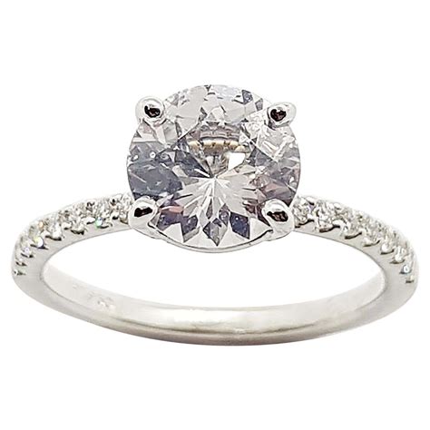 White Sapphire With Diamond Engagement Ring Set In Platinum 950