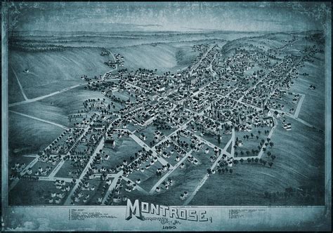 Montrose Pennsylvania Vintage Map Birds Eye View 1890 Blue Photograph